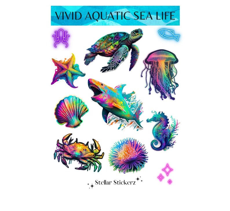 Sea Life Sticker Sheet Holographic Vinyl Stickerz Great for Decorating ...