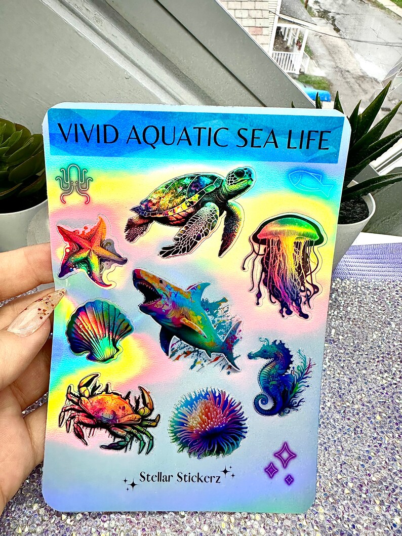 Sea Life Sticker Sheet Holographic Vinyl Stickerz Great for Decorating ...