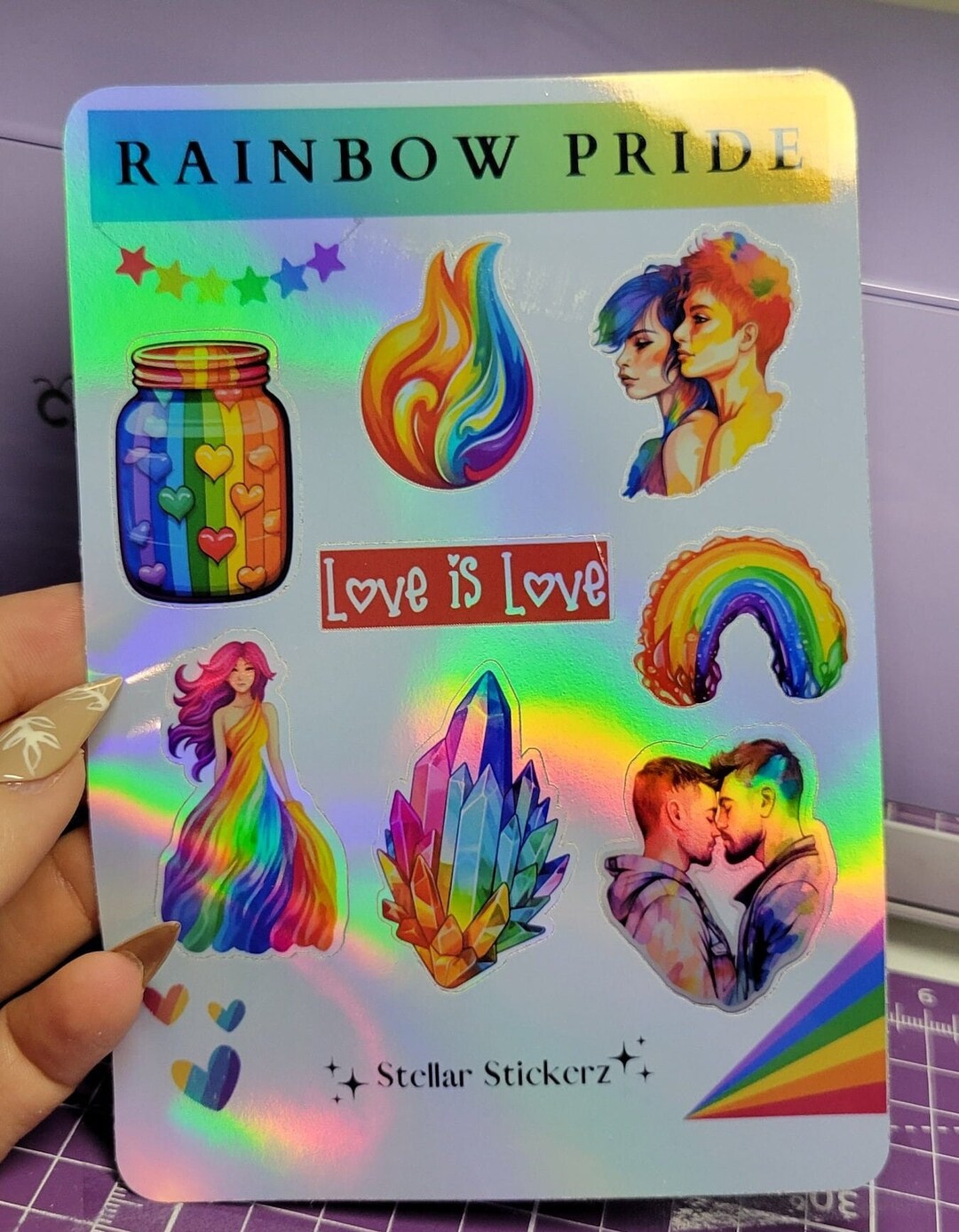 Rainbow LGBTQ Pride Sticker Sheet Holographic Vinyl Kiss Cut Stickerz Perfect for Laptops Phone ...