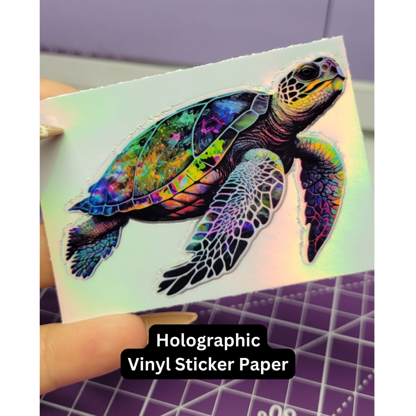 Vibrant Sea Turtle 2 Color Styles Holographic Vinyl Sticker Paper is ...