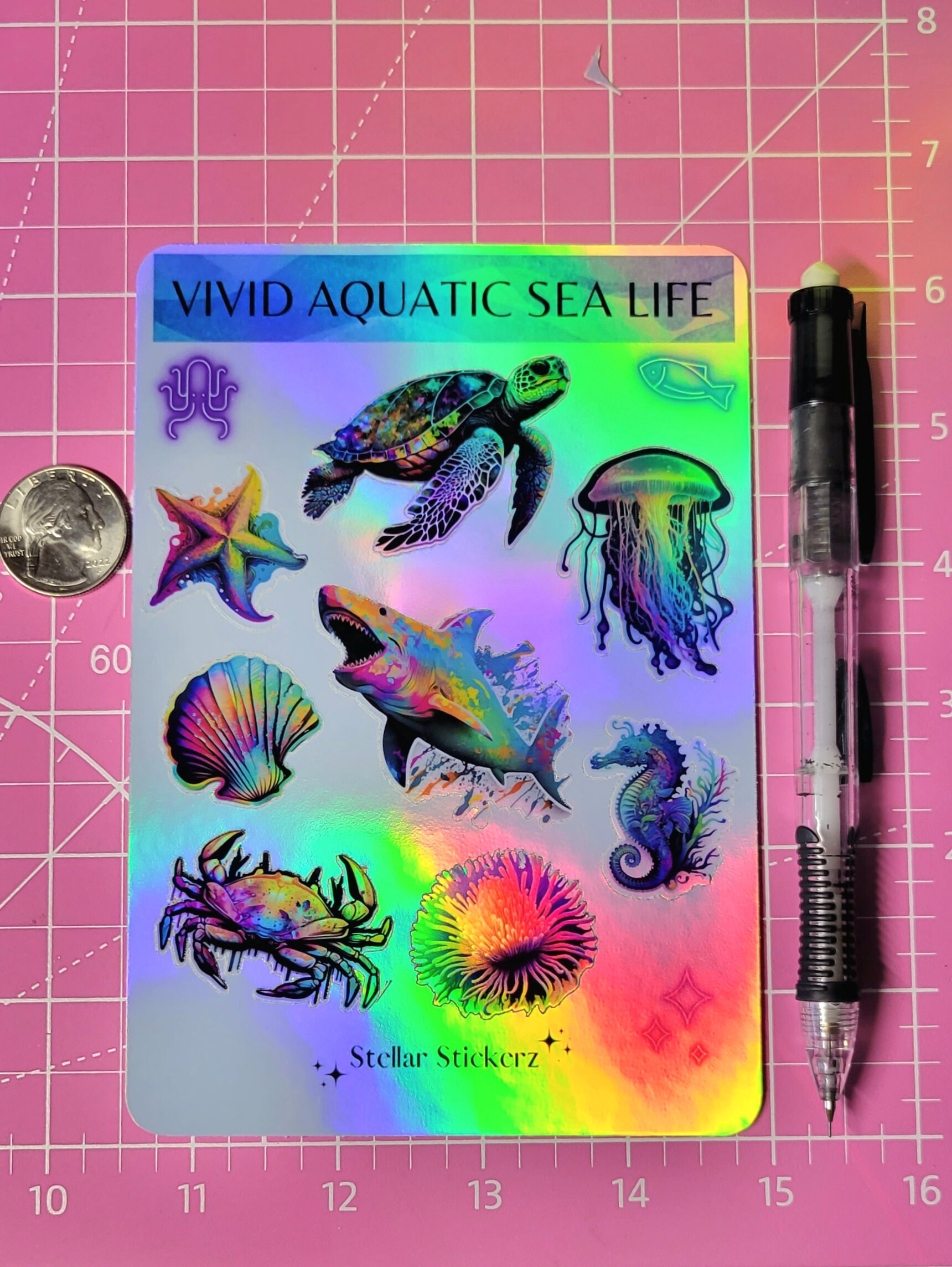 Sea Life Sticker Sheet Holographic Vinyl Stickerz Great for Decorating ...