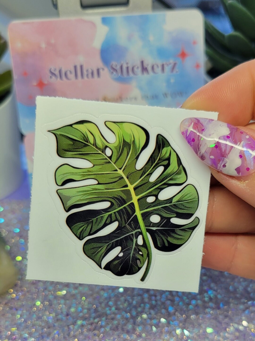 Monstera Leaf Sticker Holographic Vinyl Sticker Paper is Water ...