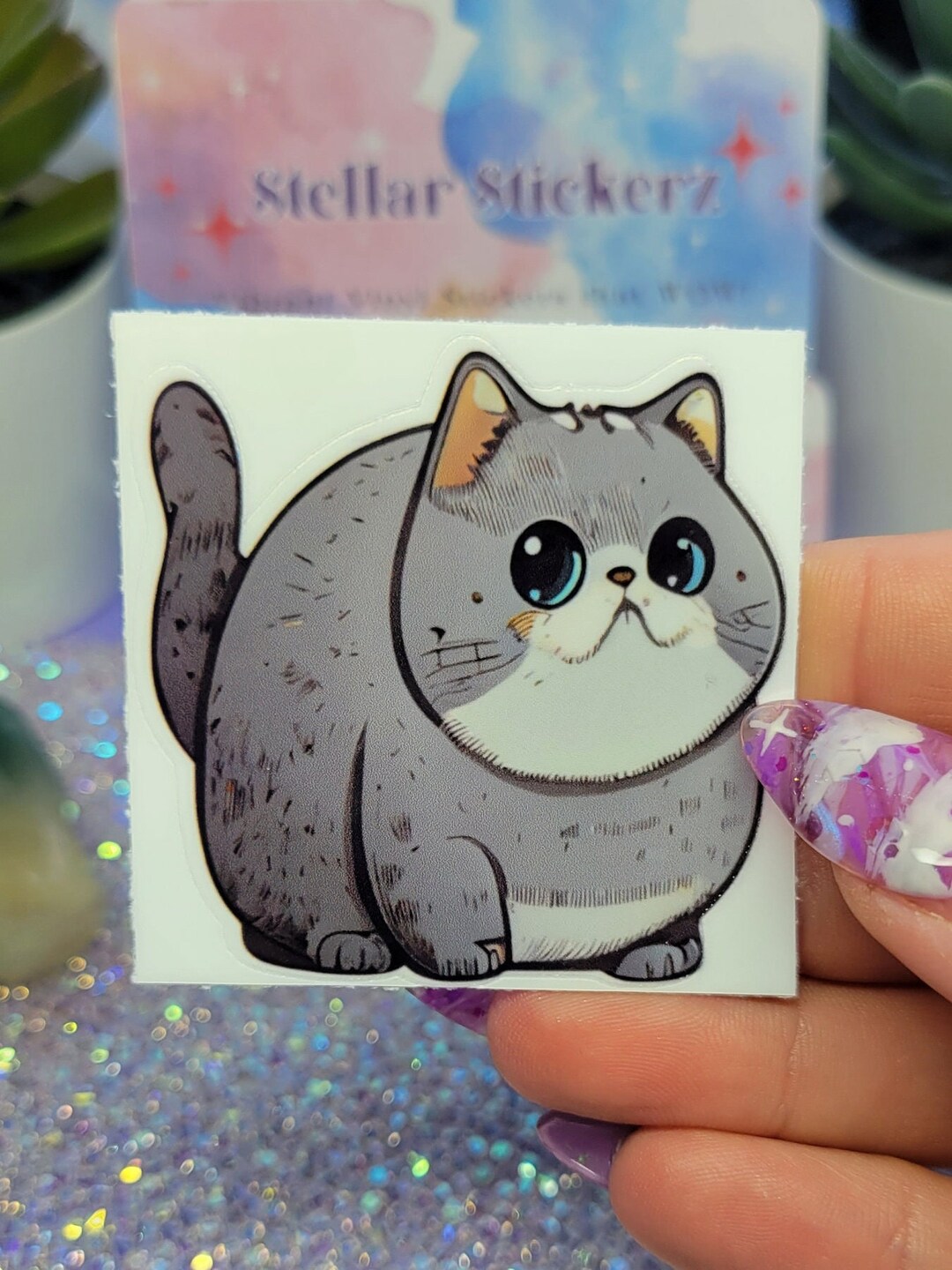 Fat Fluffy Cat Sticker • Holographic Vinyl Sticker Paper is Water ...
