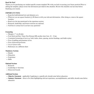 One Page Student Resume Template With Resume Checklist | Single Simple ...
