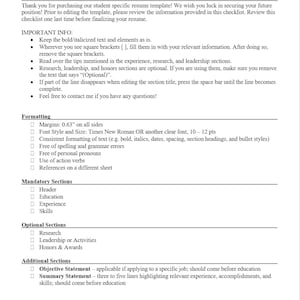 One Page Student Resume Template With Resume Checklist | Single Simple ...