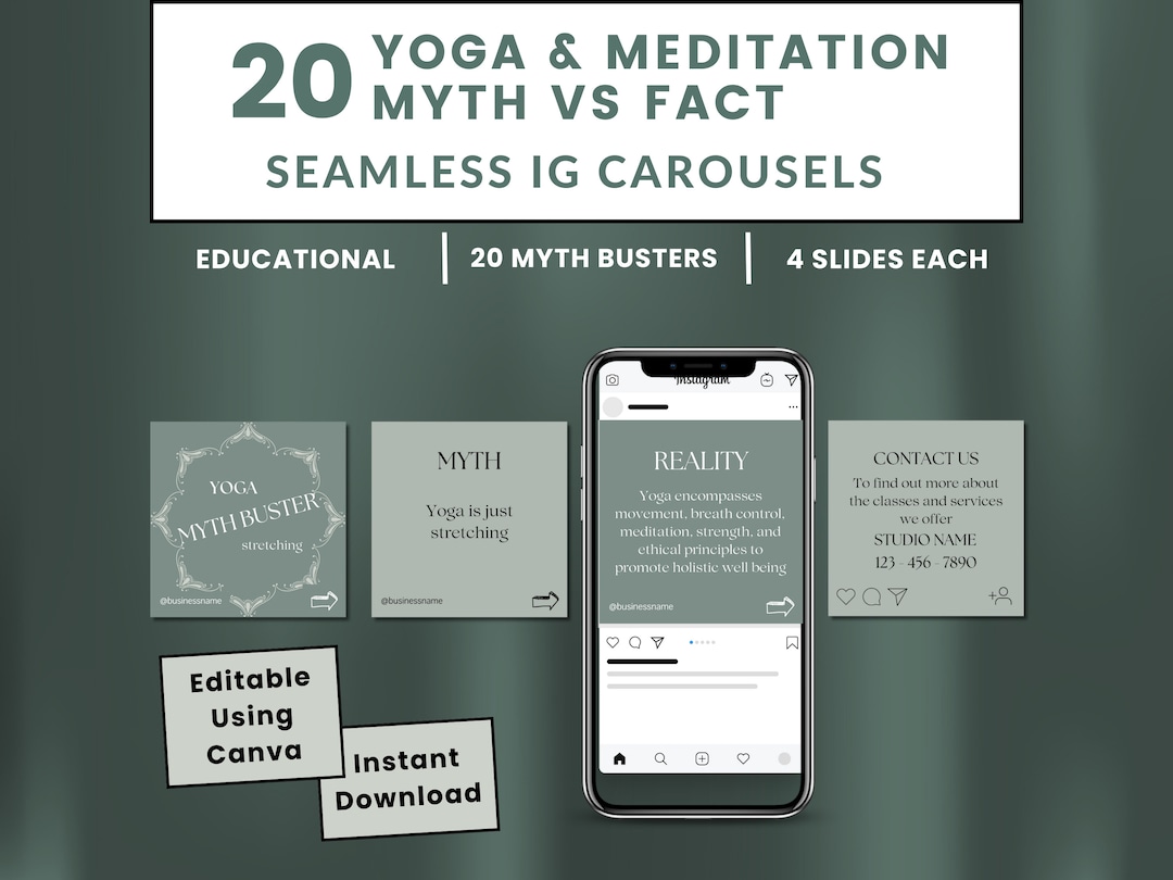 Yoga Meditation Myths Vs Facts Instagram Carousel, Editable Using Canva ...