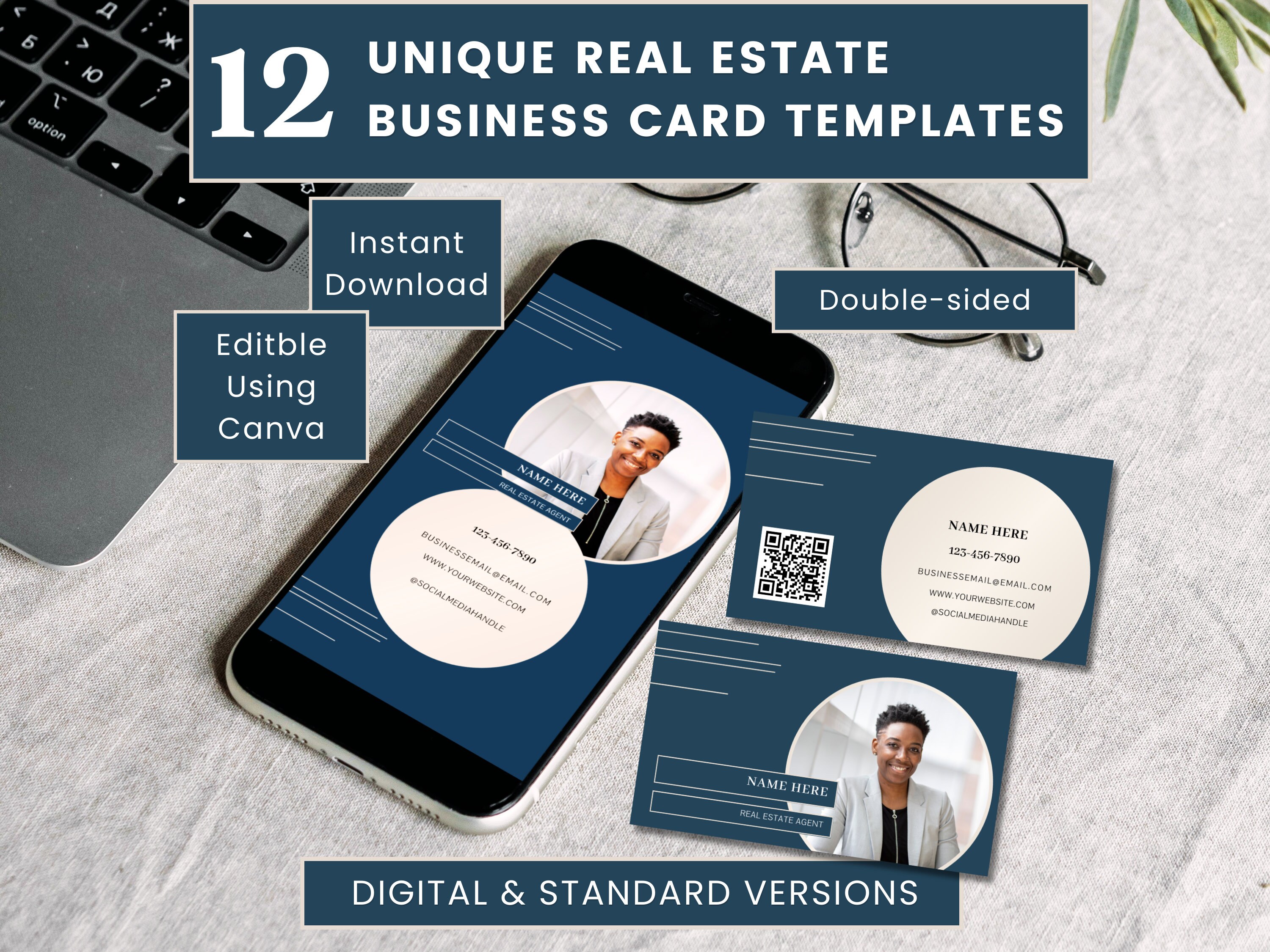 Editable Digital Business Card Templates, Modern Printable Card ...