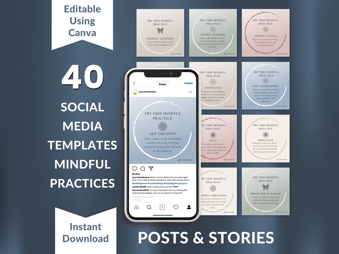 Mindfulness Social Media Templates, Editable in Canva, INSTANT DOWNLOAD ...
