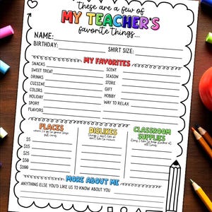 Teacher's Favorite Things List: Editable and Printable Classroom Gift ...
