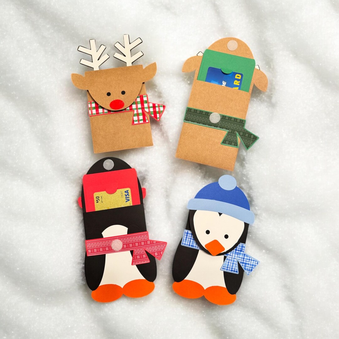 Personalized Winter Holiday Gift Card Holder: Reindeer, Penguin Design ...