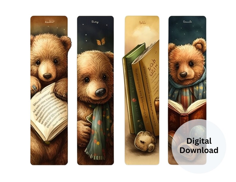 Teddy Bears and Books Digital Download Large Bookmarks for Book Lovers ...