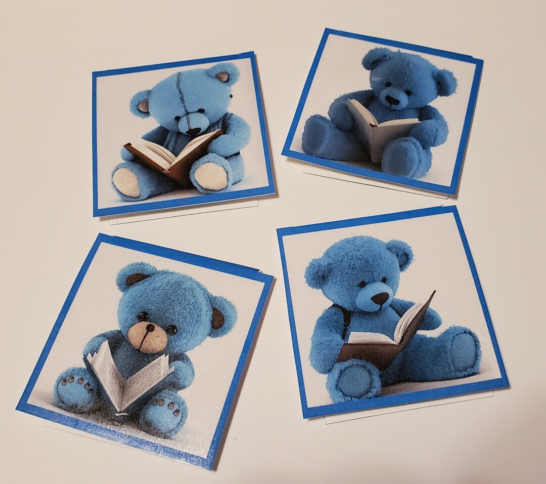 Blue Teddy Bear Reading Books Printable Magnetic Book Set Etsy