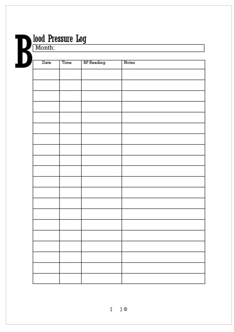 Blood Pressure Log, Blood Pressure Monitor, Digital Download, PDF ...