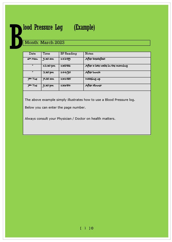 Blood Pressure Log, Blood Pressure Monitor, Digital Download, PDF ...