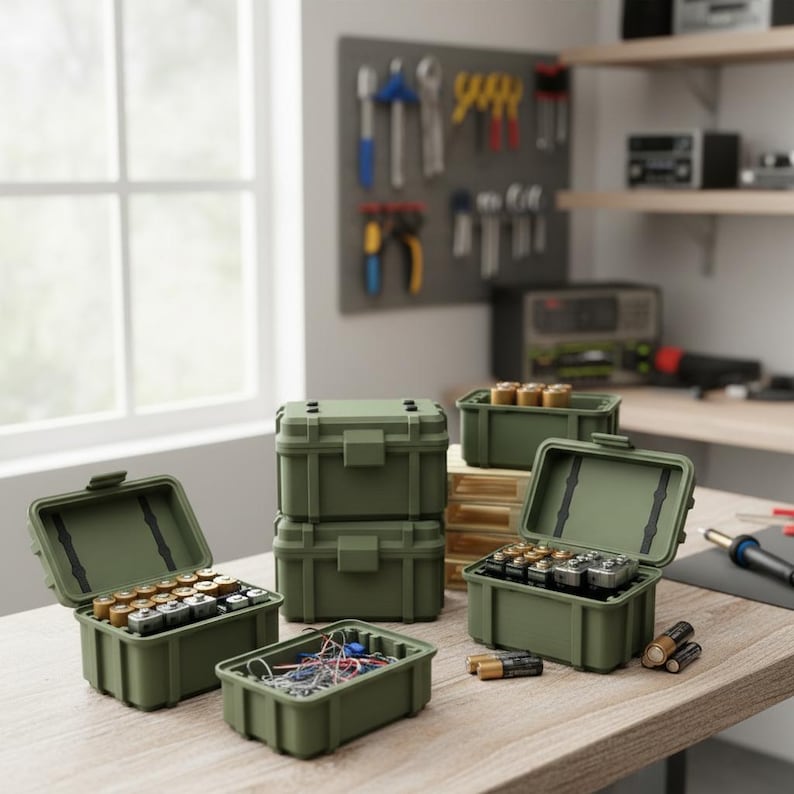 Battery Storage Army / Military Box for Batteries in Olive / Camouflage ...