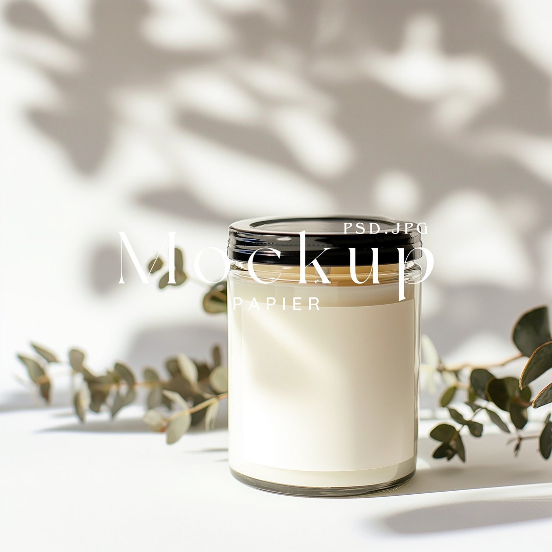 3x3" White Label Candle Mockup, Minimalist Candle Mockup, Large Candle Mockup, Black Lid Candle ...