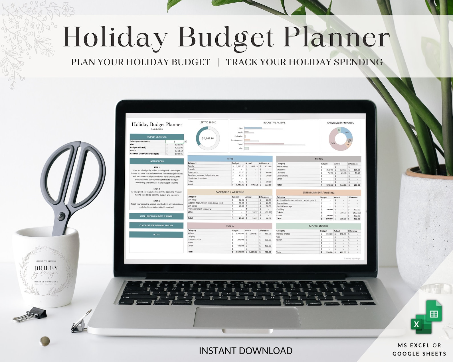 Holiday Budget Planner Excel Spreadsheet and Google Sheets Template ...