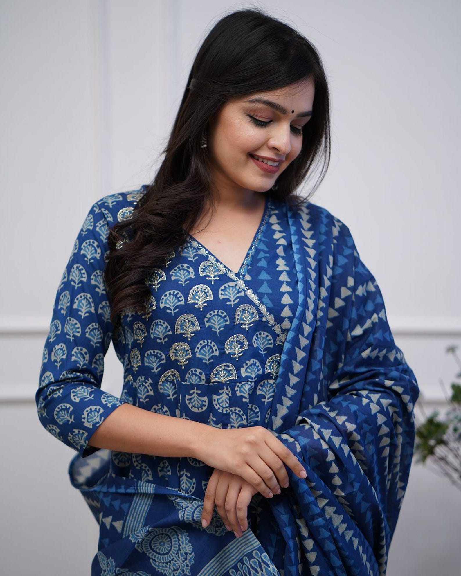 Saganeri Block Print Angrakha Suit: Cotton Kurta Set - Etsy