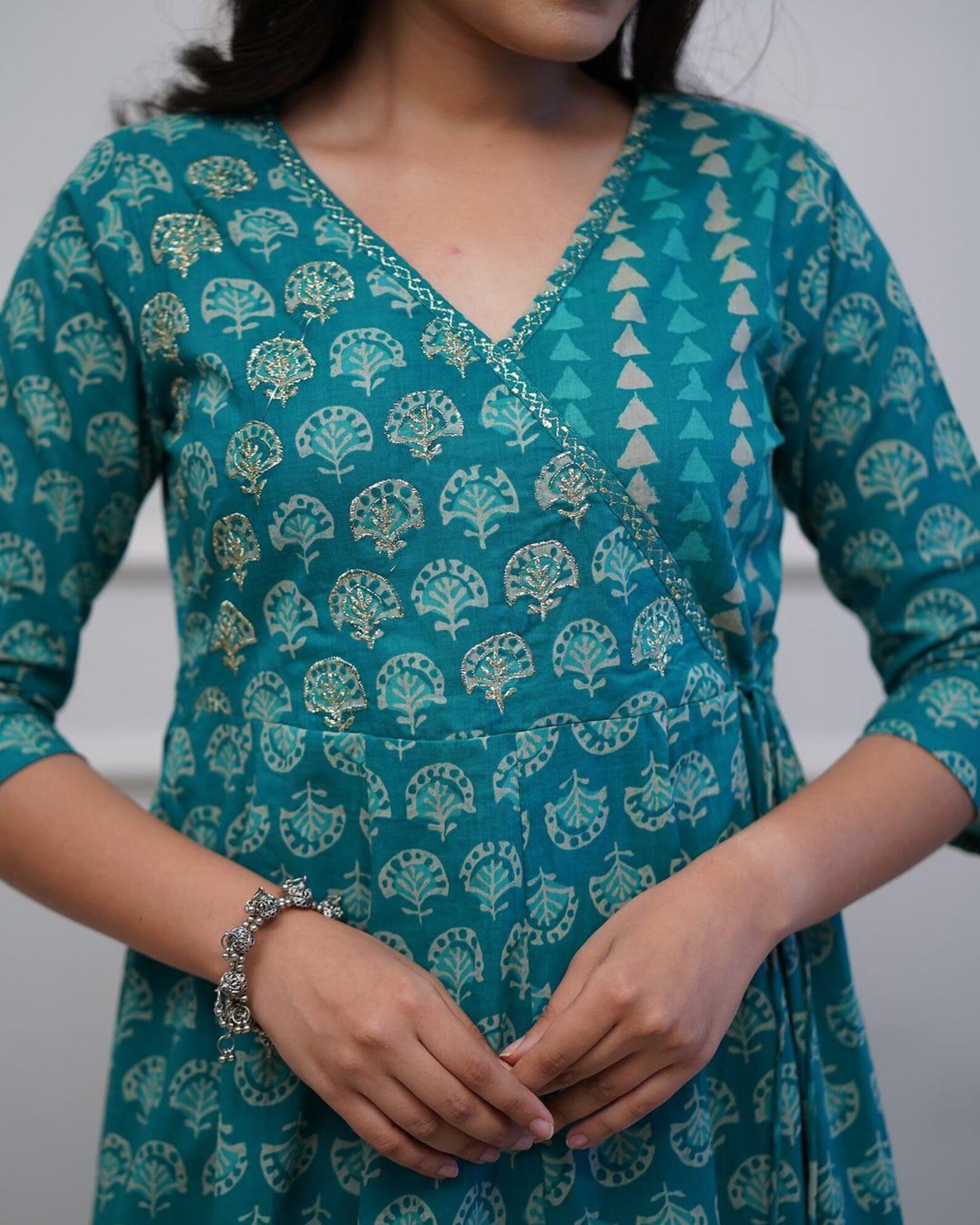 Saganeri Block Print Angrakha Suit: Cotton Kurta Set - Etsy