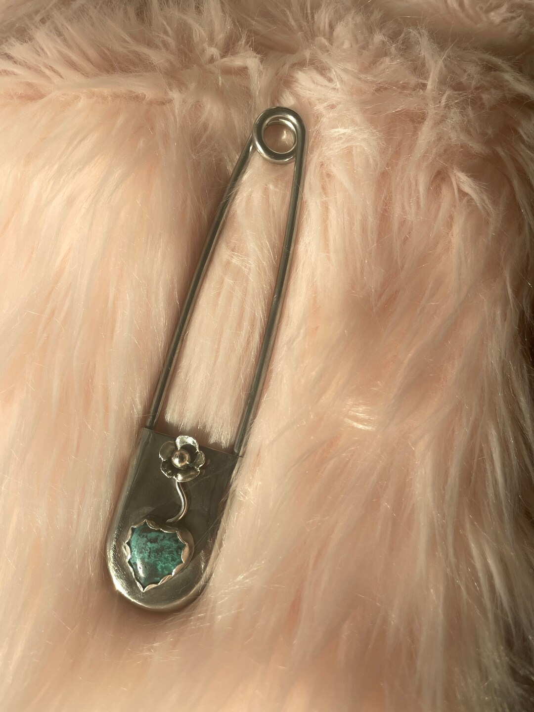 Jumbo Safety Pin - Turquoise Heart W/flower - Etsy