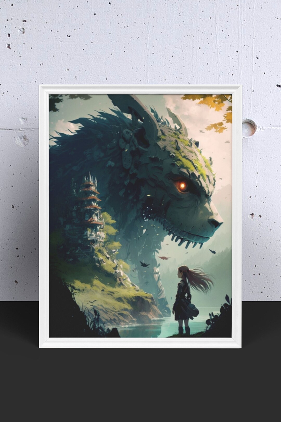 Ghibli Girl Battleground Wolf Anime Canvas Digital Print - Etsy