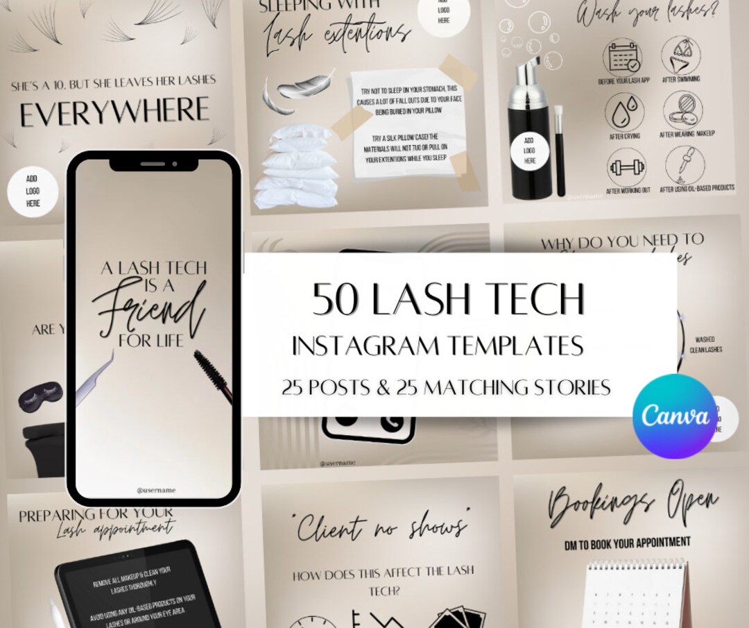 50 Lash Tech Instagram Posts,lash Tech Instagram Stories, Editable ...