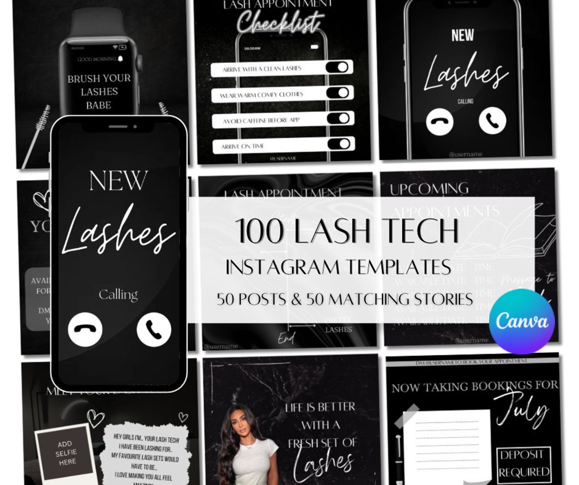 100 Lash Tech Instagram Posts, Lash Tech Instagram Stories, Editable ...
