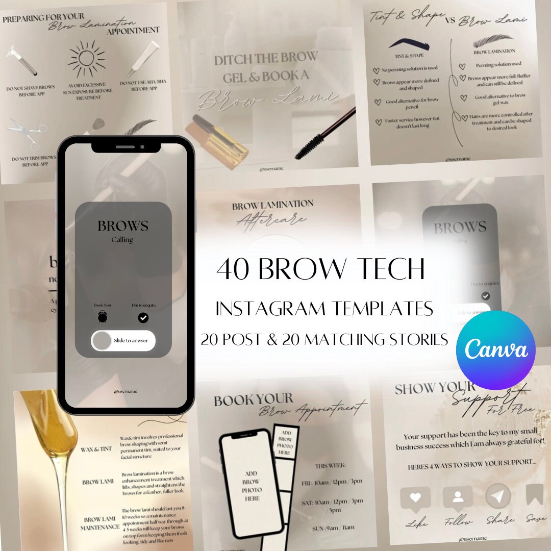 40 Brow Tech Instagram Posts, Brow Tech Instagram Stories, Editable ...