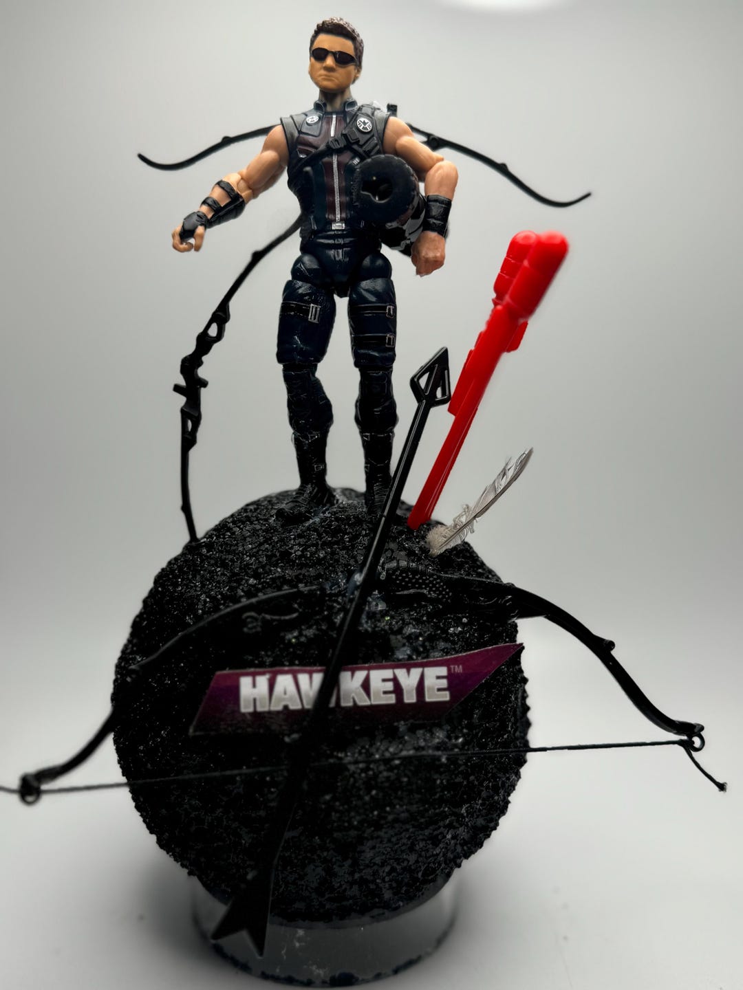 Hawkeye Avenger With Bows and Arrows on Black 6" Sphere W Black Metal ...