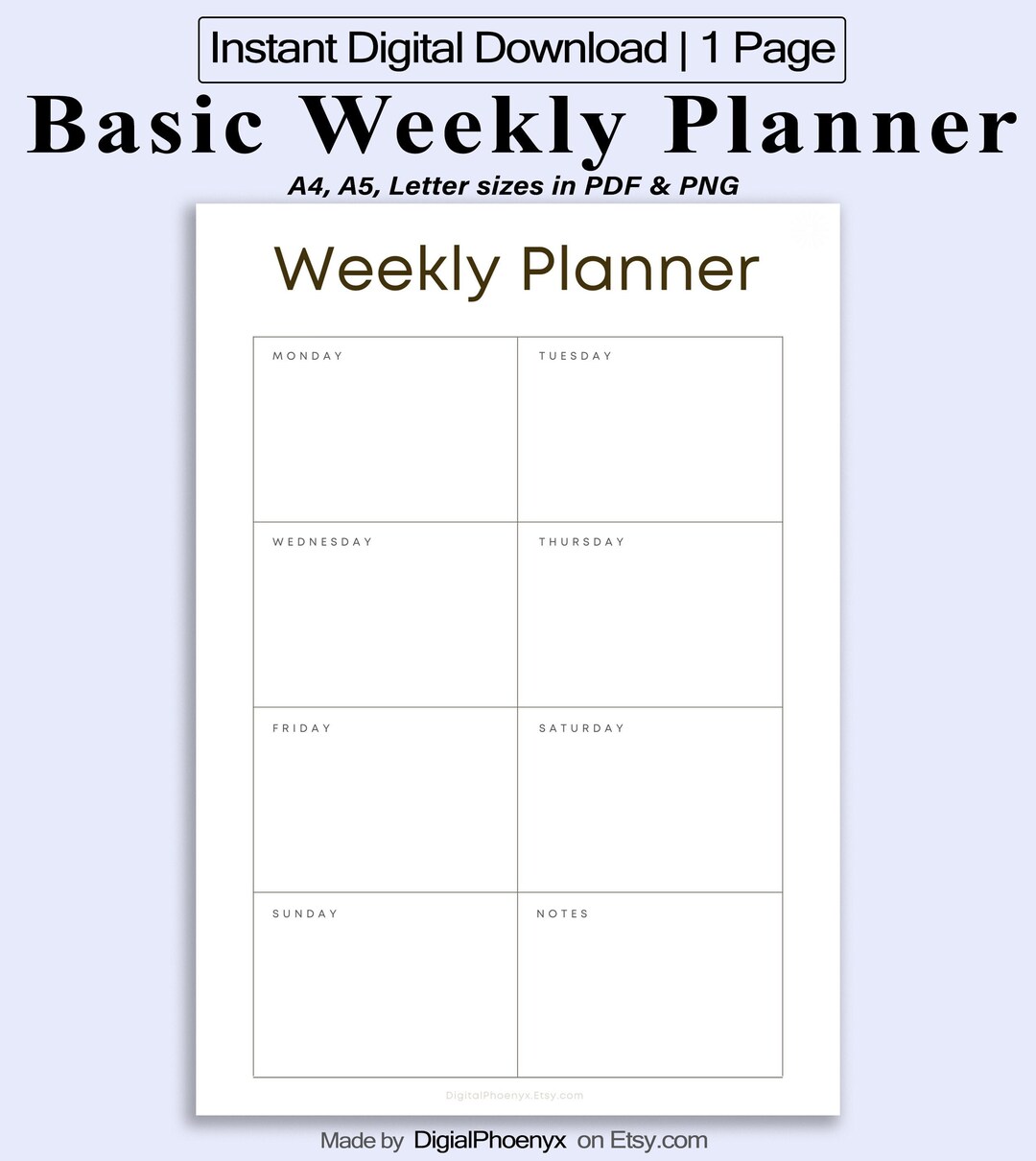 Basic Weekly Planner Printable Minimal Weekly Schedule - Etsy