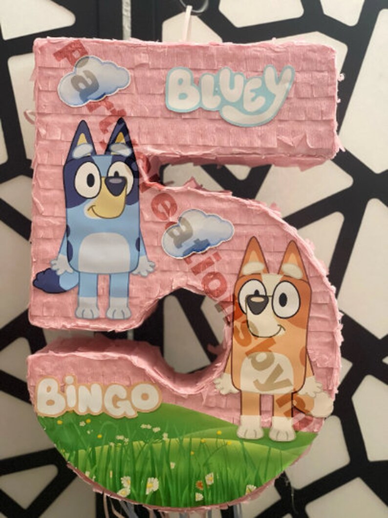 Number 5 Birthday Bluey Pink Pull String Pinata 18x4 - Etsy