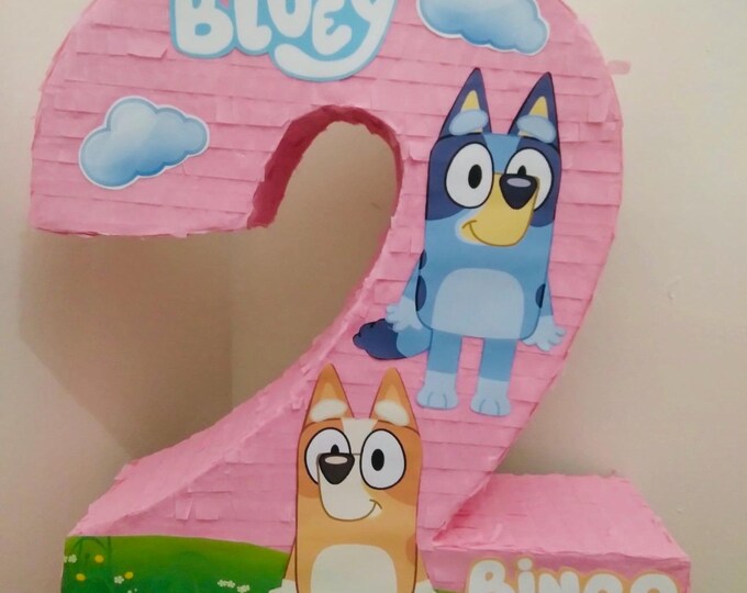 Number 2 Birthday Bluey & Bingo Pink Birthday Party Pull String Pinata ...
