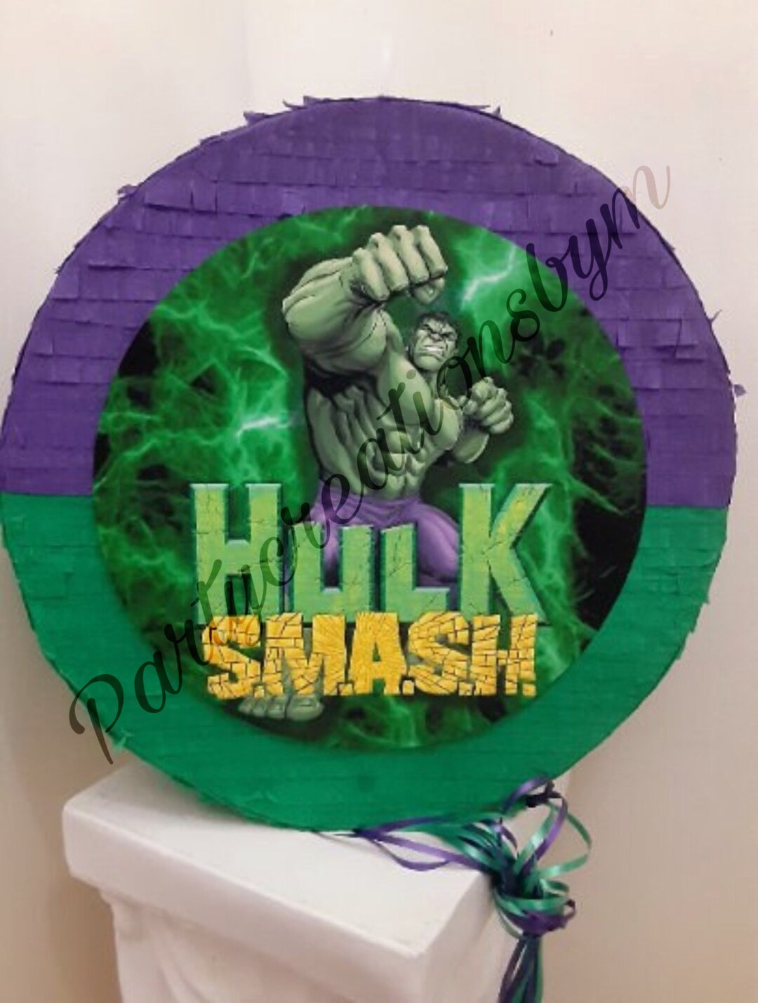 Hulk Smash Green Happy Round Party Birthday Pull String Pinata 16x4 ...