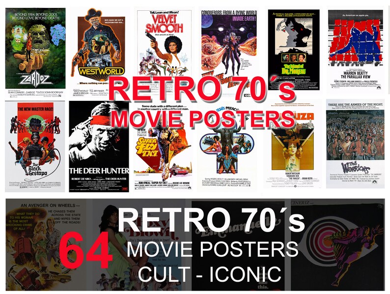 64 Vintage 70s Movie Posters Retro Classic Cinema Wall Art - Etsy