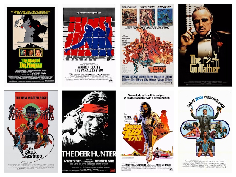 64 Vintage 70s Movie Posters Retro Classic Cinema Wall Art Bundle ...
