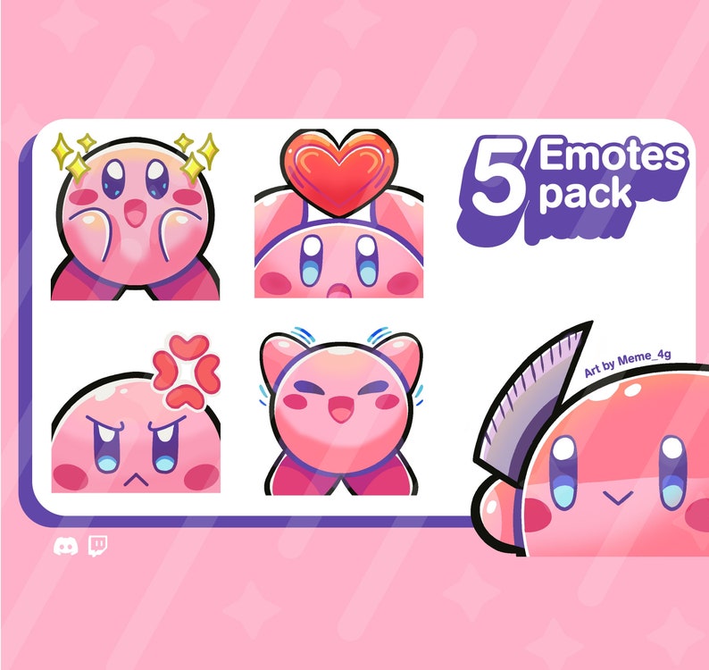 KIRBY EMOTES (5) / Twitch / Discord / Youtube / Cute Kirby Emote Pack ...