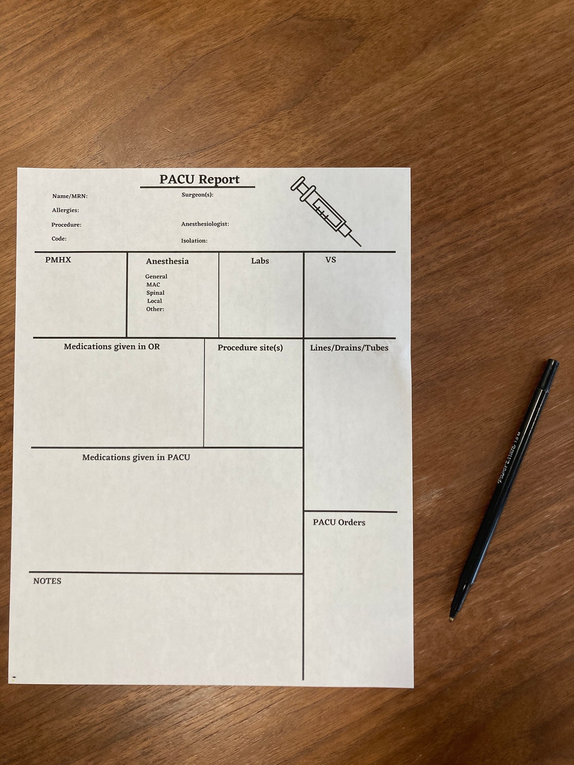 PACU Nurse Report Sheet - Etsy