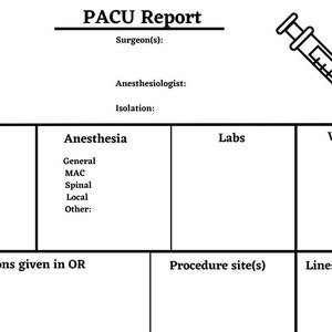 PACU Nurse Report Sheet - Etsy