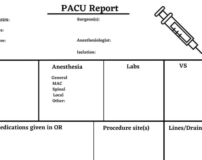 PACU Nurse Report Sheet - Etsy