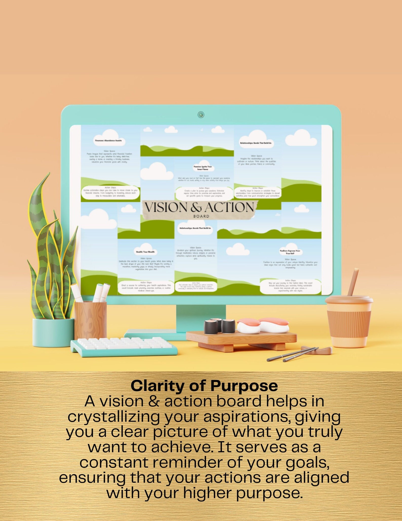 Vision Board With Action Steps Template, Instant Download, Printable or ...