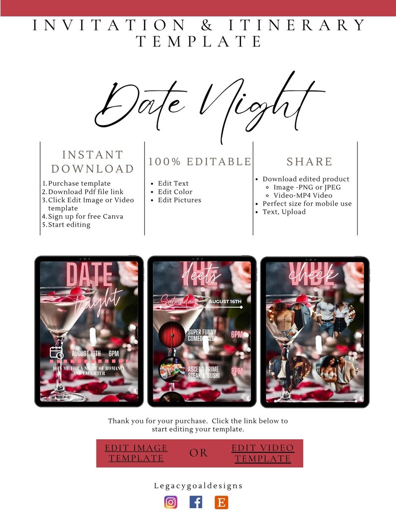Romantic Date Night Invitation Template: Rose Cocktail Hour (digital ...
