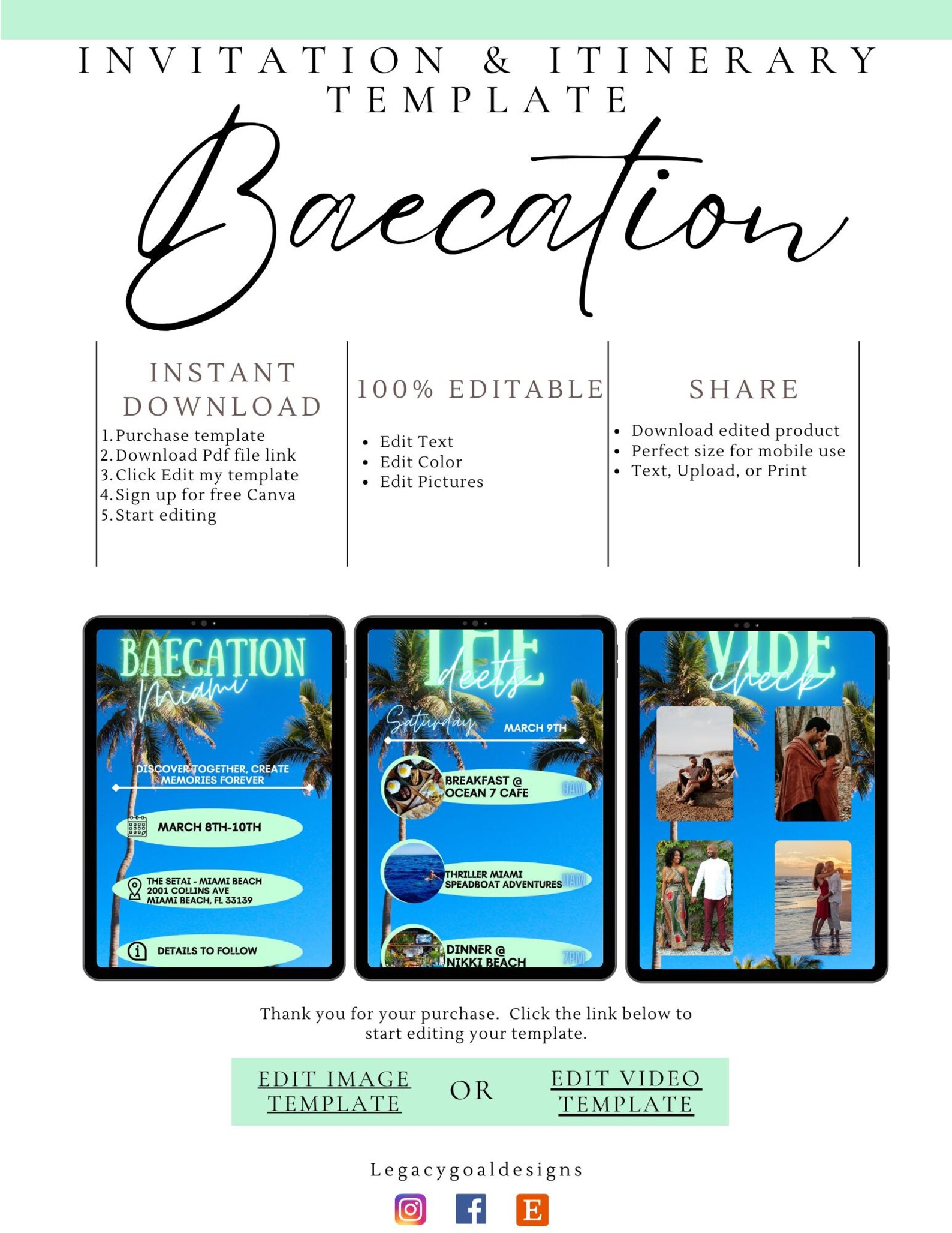 Baecation Invitation Template: Miami Beach Couples Trip (digital) - Etsy