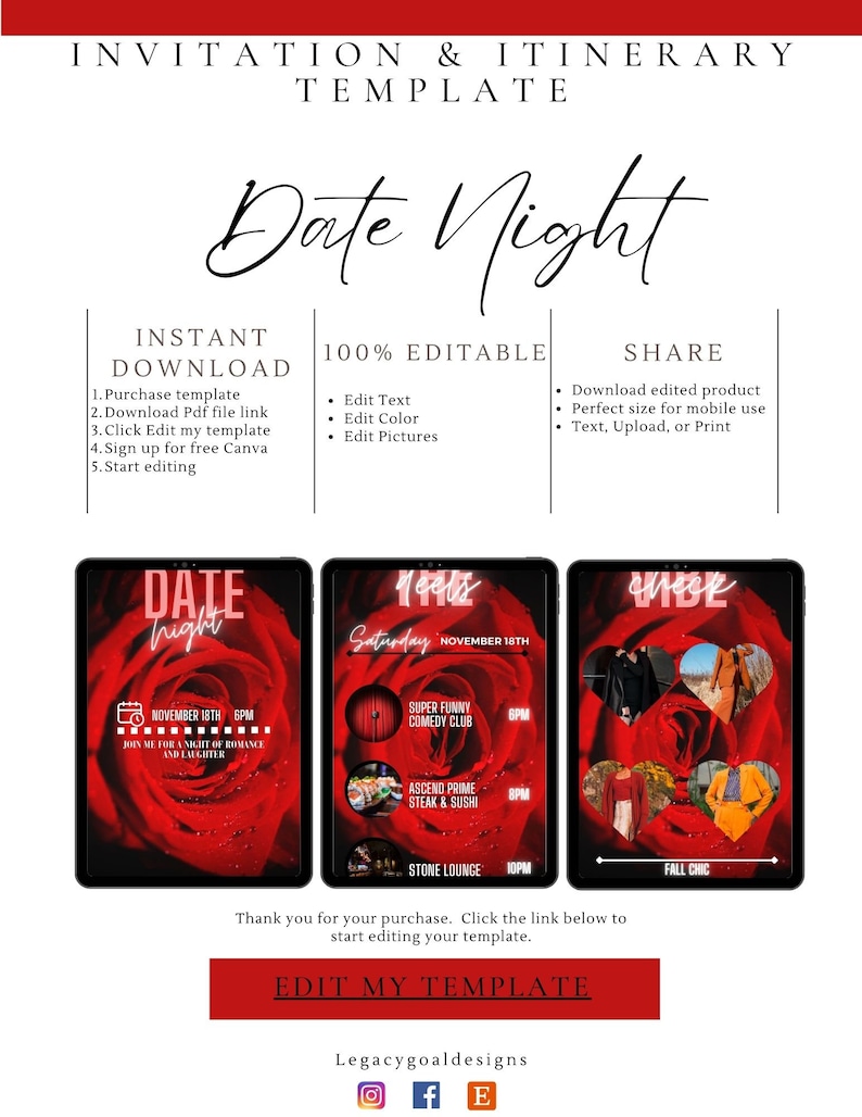 Red Rose Date Night Invitation Template (digital Download) - Etsy