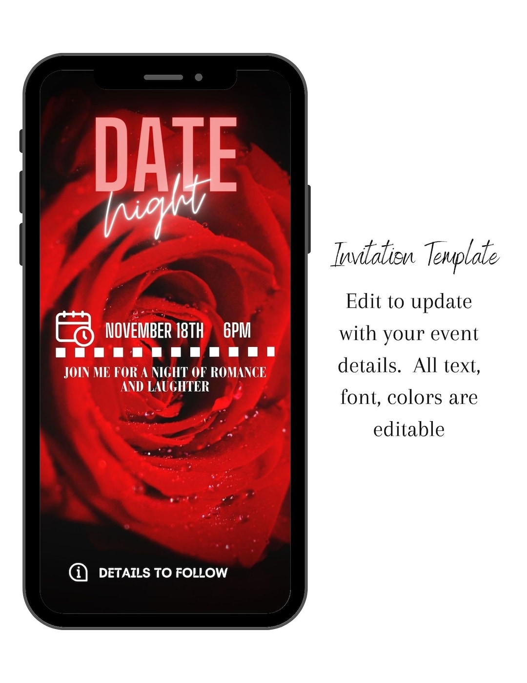 Red Rose Date Night Invitation Template (digital Download) - Etsy