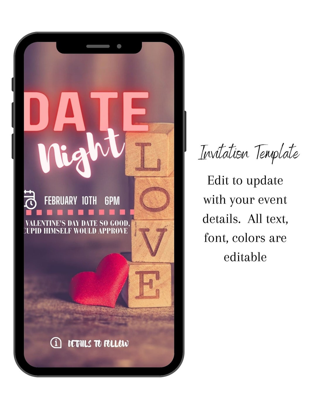 Date Night Invitation Template Love Block, Editable, Itinerary Template ...