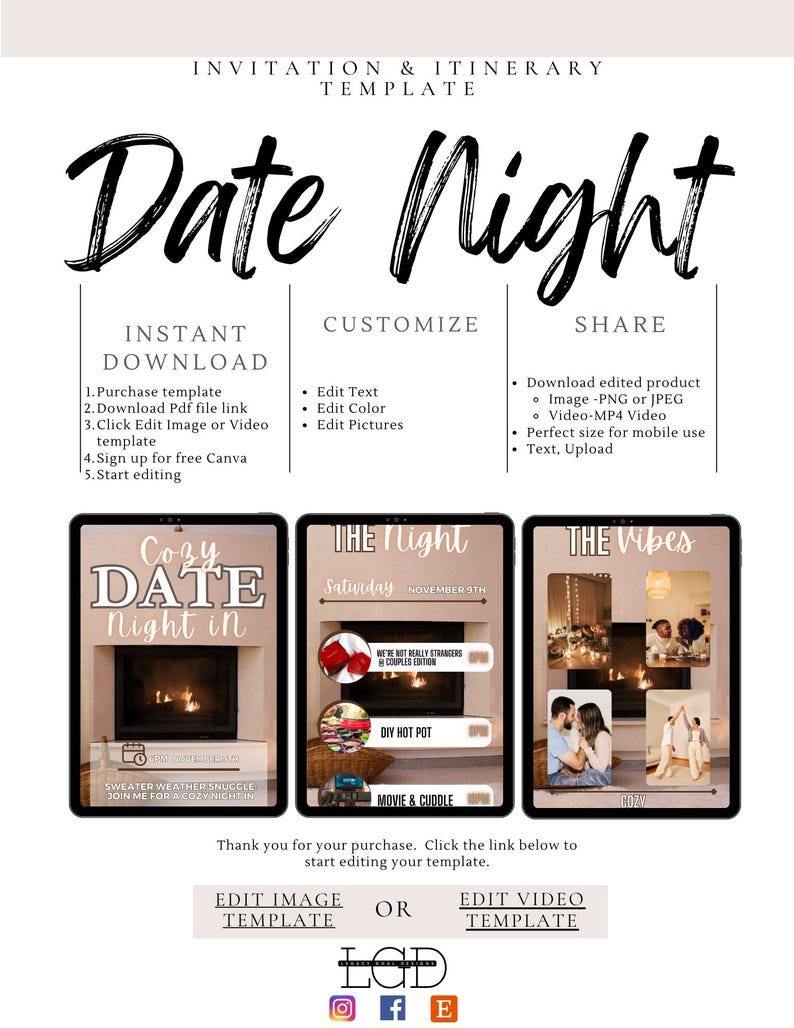 Cozy Date Night In: Digital Invitation & Itinerary Templates Autumn ...