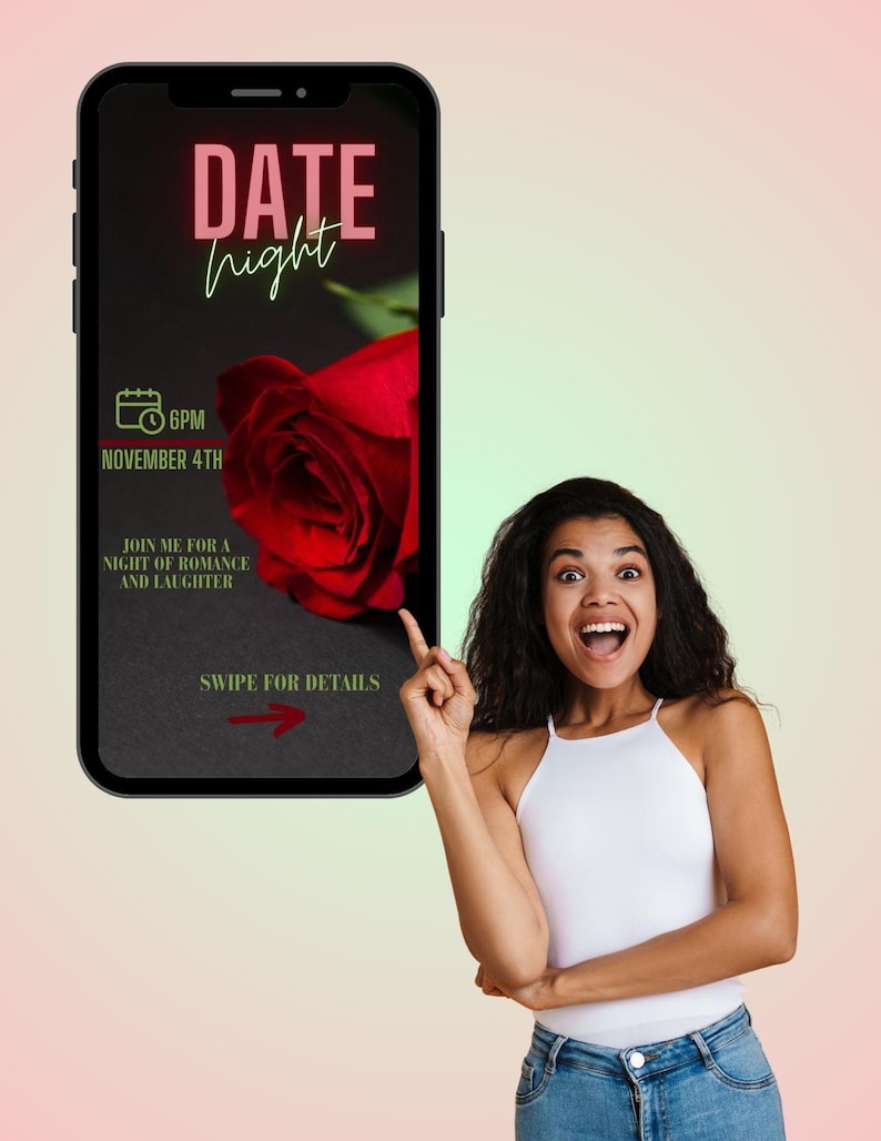 Date Night Invitation Template Red Rose, Editable, Itinerary Template ...