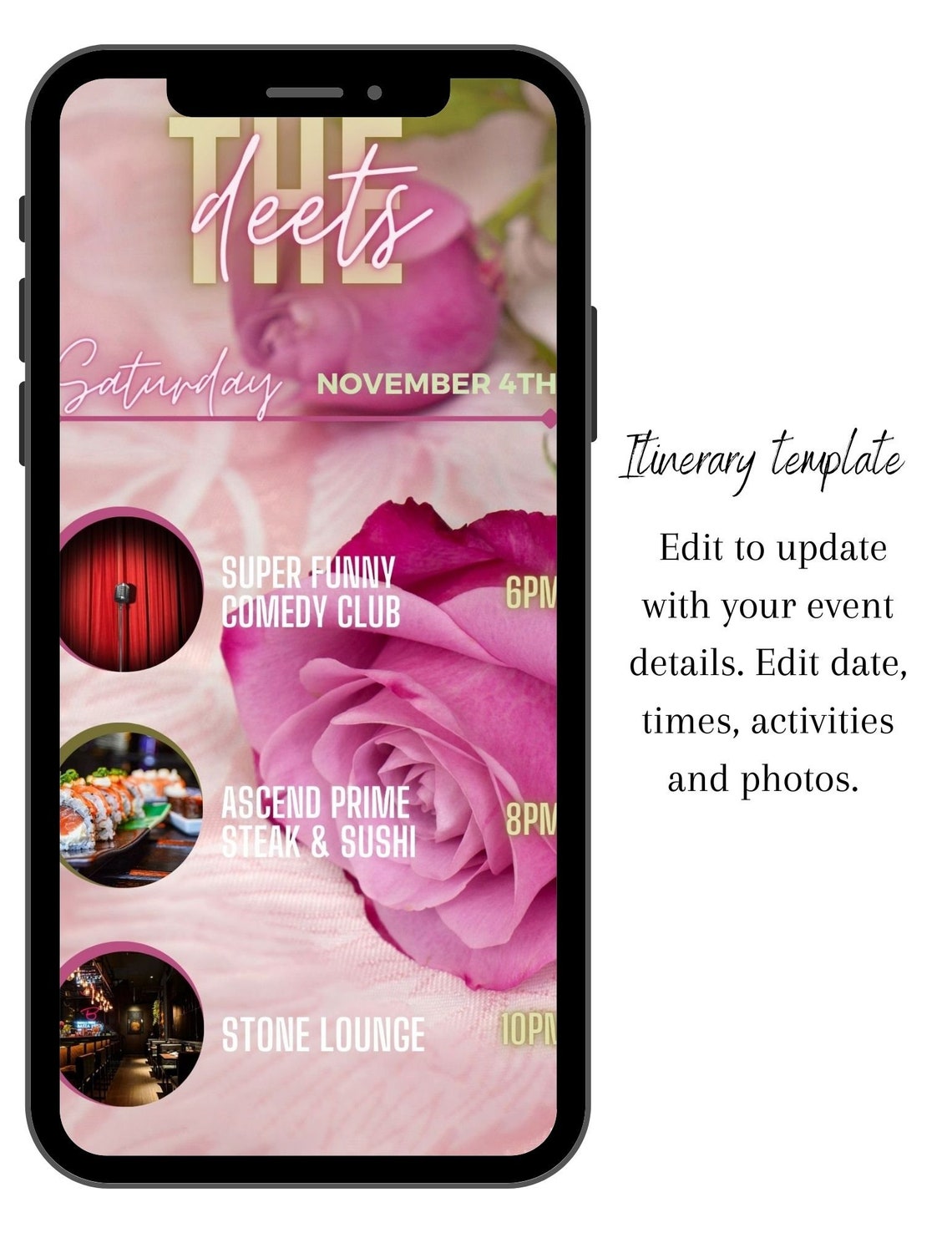 Pink Rose Date Night Invitation Template: Editable Itinerary (digital ...