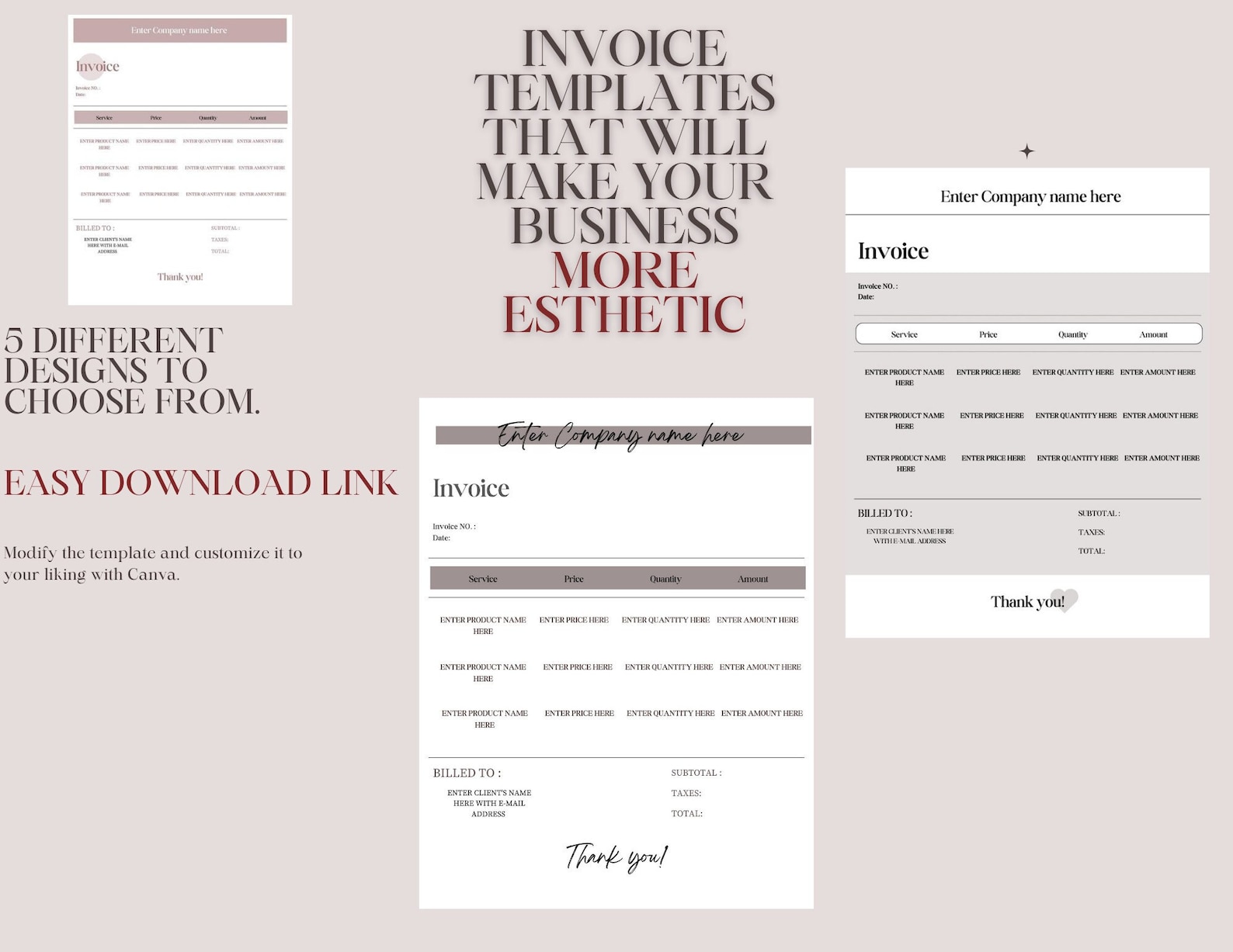 Esthetic Invoice Template Bundle - Editable in Canva - Etsy