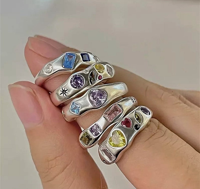 Cyber Y2k Futuristic Crystal Rings Acubi Jewelry Grunge - Etsy